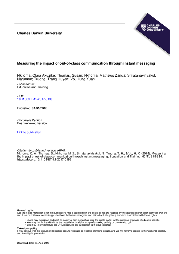 (PDF) Measuring the impact of out-of-class communication through instant messaging