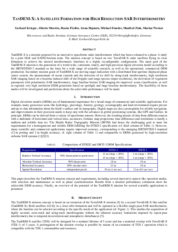 (PDF) TanDEM-X: A Satellite Formation for High-Resolution SAR Interferometry