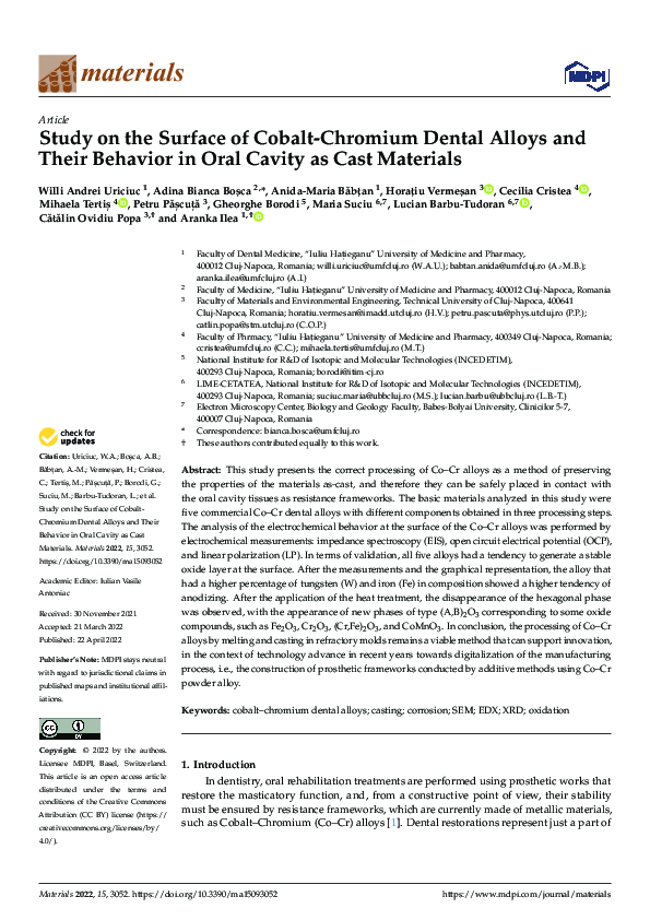 (PDF) Study on the Surface of Cobalt-Chromium Dental Alloys and Their ...