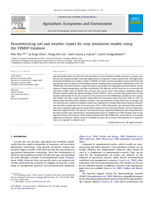 (PDF) Parameterizing soil and weather inputs for crop simulation models ...