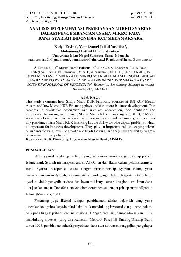 (PDF) Analisis Implementasi Pembiayaan Mikro Syariah Dalam Pengembangan Usaha Mikro Pada Bank ...