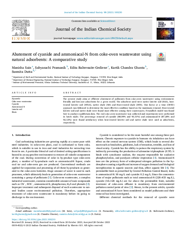 (PDF) Abatement of cyanide and ammoniacal-N from coke-oven wastewater ...
