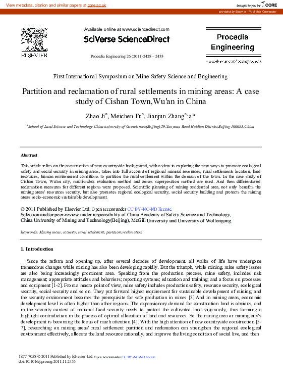 (PDF) Partition And Reclamation Of Rural Settlements In Mining Areas: A ...