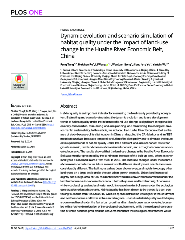 (PDF) Dynamic evolution and scenario simulation of habitat quality under the impact of land-use ...