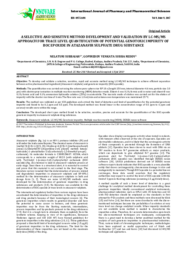 (PDF) A SELECTIVE AND SENSITIVE METHOD DEVELOPMENT AND VALIDATION BY LC ...