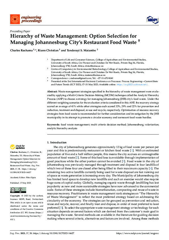(PDF) Hierarchy of Waste Management: Option Selection for Managing ...
