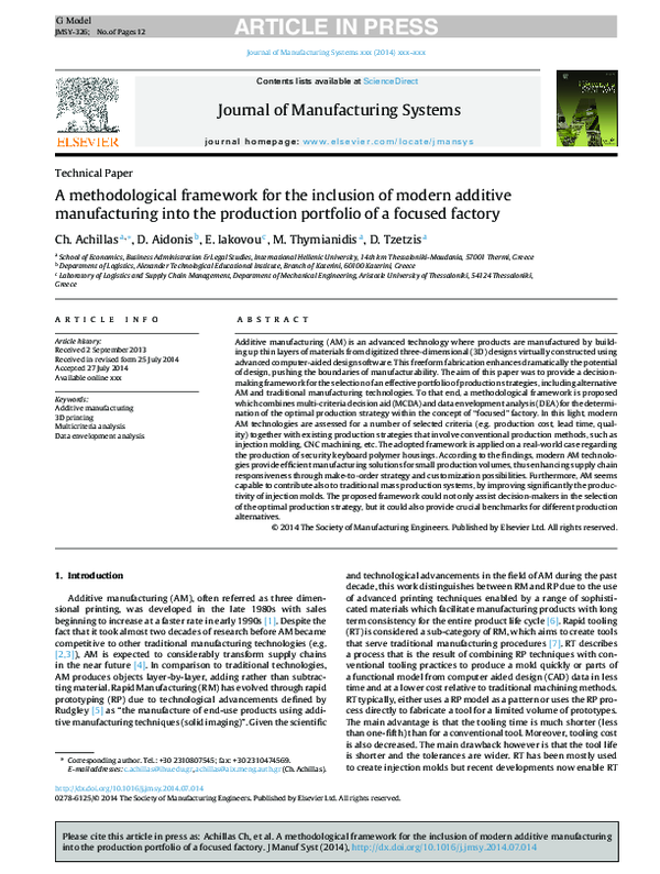 (PDF) A methodological framework for the inclusion of modern additive manufacturing into the ...