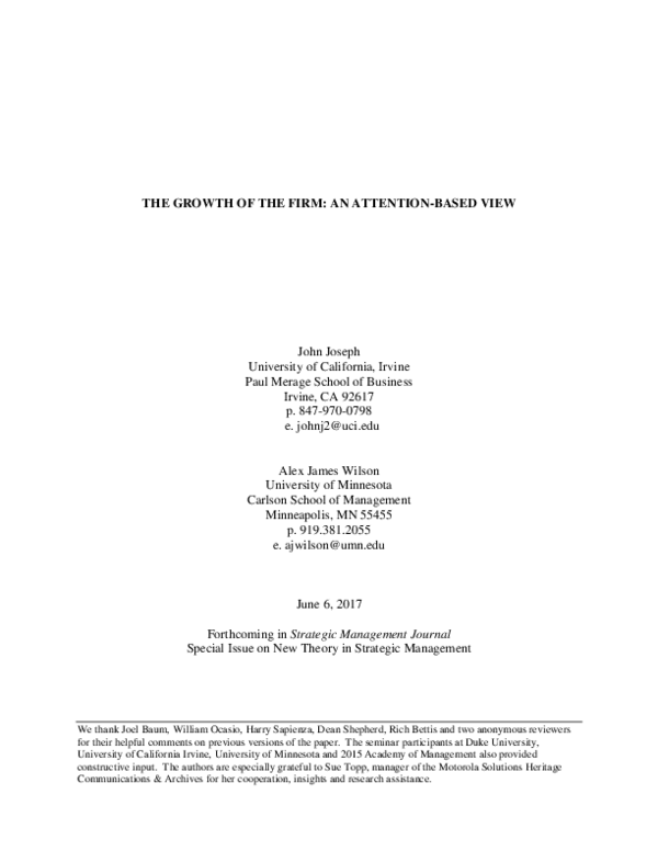 (PDF) The growth of the firm: An attention‐based view