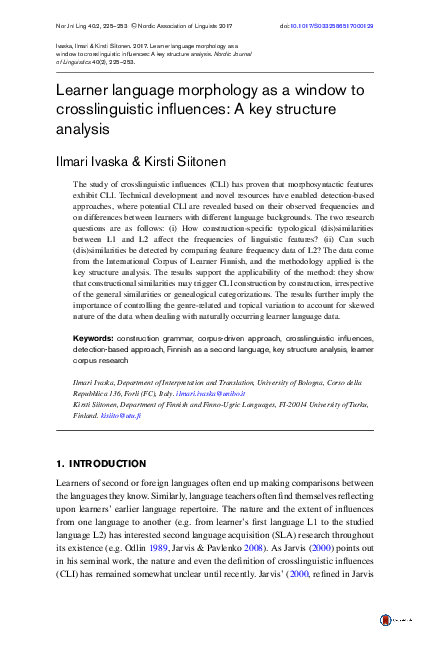 (PDF) Learner language morphology as a window to crosslinguistic ...