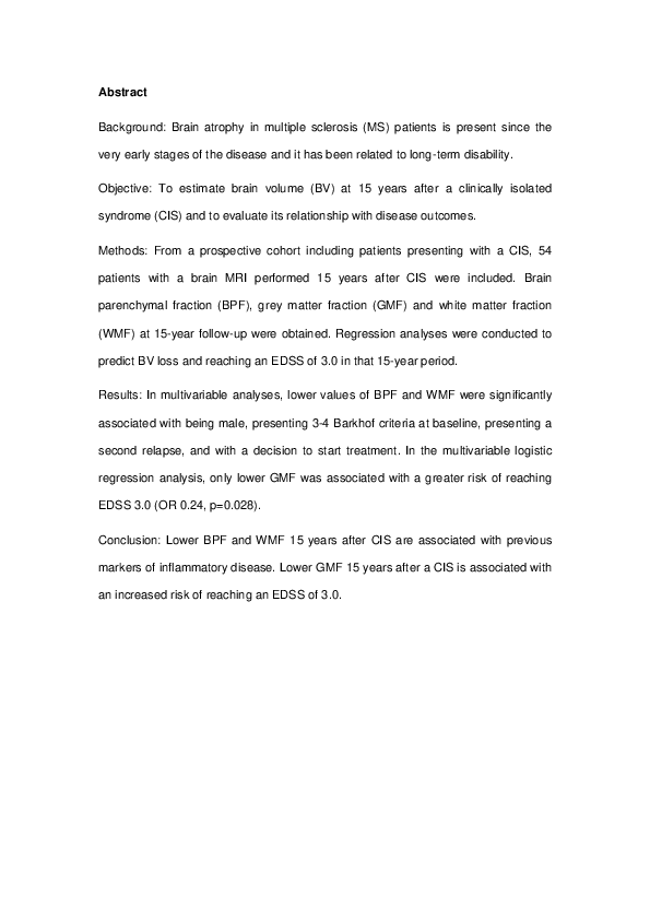 (PDF) Brain atrophy 15 years after CIS: Baseline and follow-up clinico ...