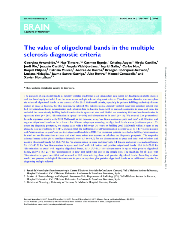 (PDF) The value of oligoclonal bands in the multiple sclerosis diagnostic criteria