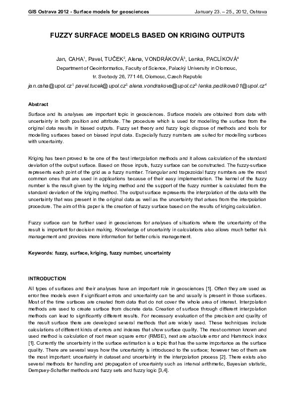 (PDF) Fuzzy Surface Models Based on Kriging Outputs