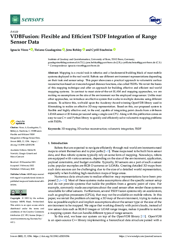 (PDF) VDBFusion: Flexible and Efficient TSDF Integration of Range Sensor Data