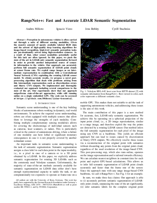Pdf Rangenet Fast And Accurate Lidar Semantic Segmentation