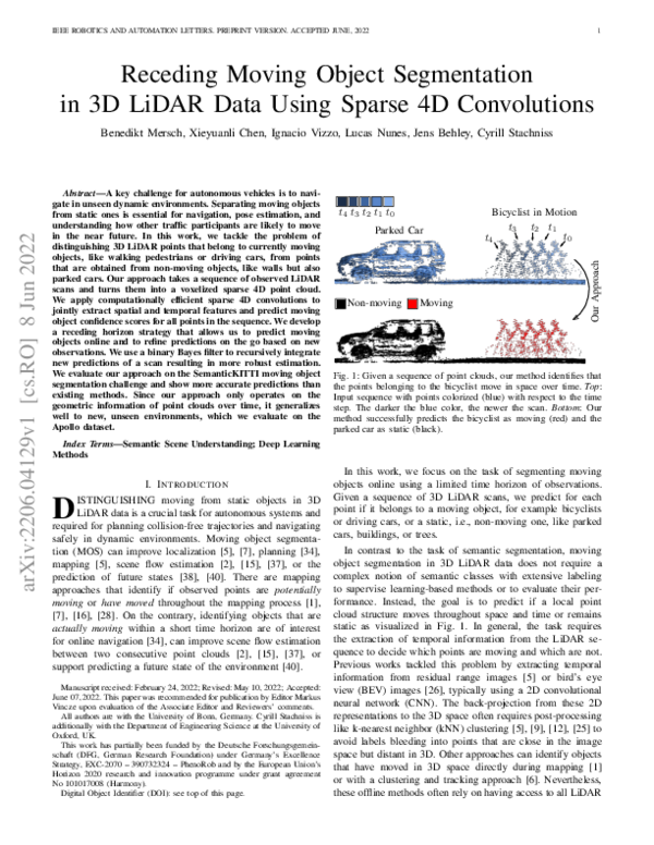 Pdf Receding Moving Object Segmentation In 3d Lidar Data Using Sparse 4d Convolutions