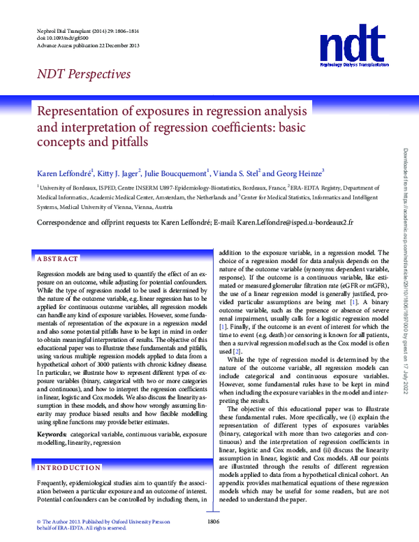 (PDF) Representation of exposures in regression analysis and interpretation of regression ...