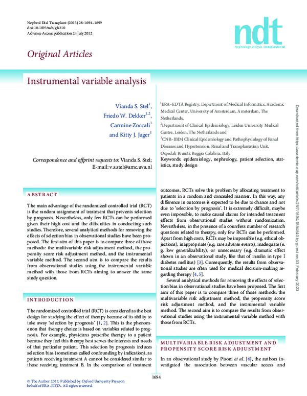 (PDF) Instrumental variable analysis