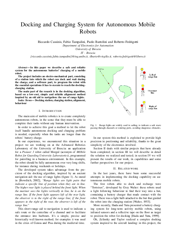 Pdf Docking And Charging System For Autonomous Mobile Robots