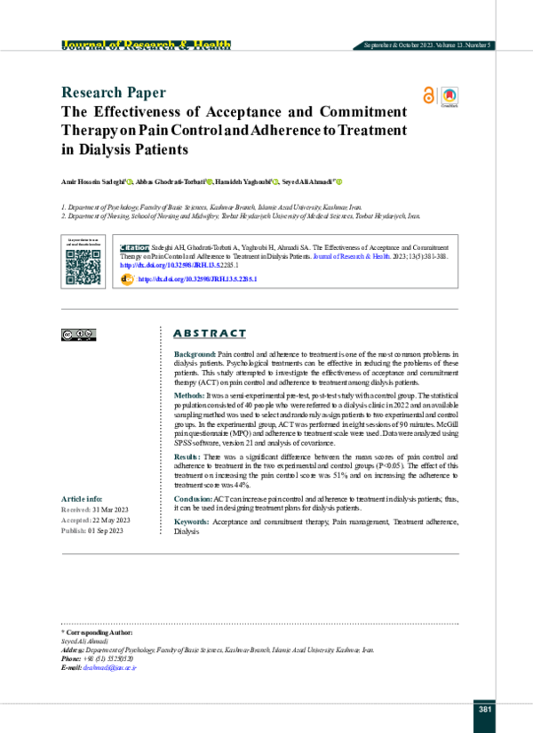 (PDF) The Effectiveness of Acceptance and Commitment Therapy on Pain ...