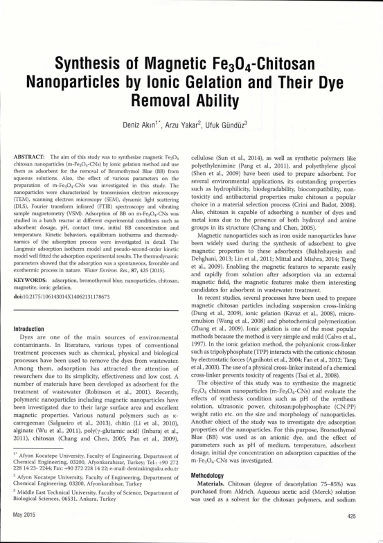 (PDF) Synthesis of Magnetic Fe3O4-Chitosan Nanoparticles by Ionic ...