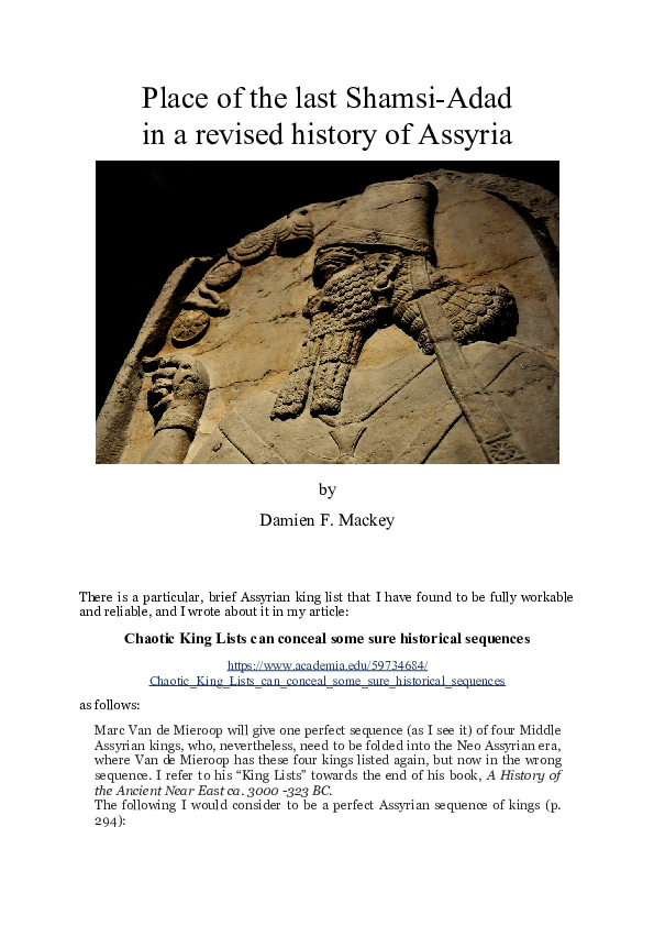 (DOC) Place of the last Shamsi-Adad in a revised history of Assyria