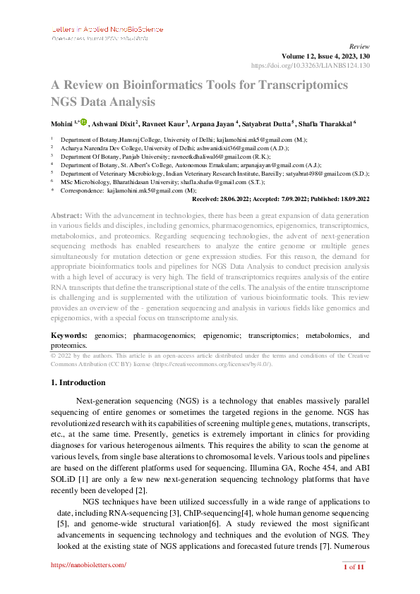 (PDF) A Review on Bioinformatics Tools for Transcriptomics NGS Data Analysis