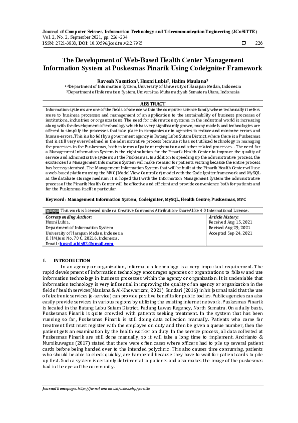 (PDF) The Development of Web-Based Health Center Management Information System at Puskesmas ...