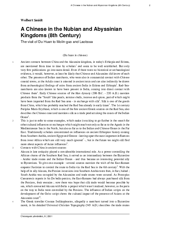 (PDF) A Chinese in the Nubian and Abyssinian Kingdoms (8th Century)