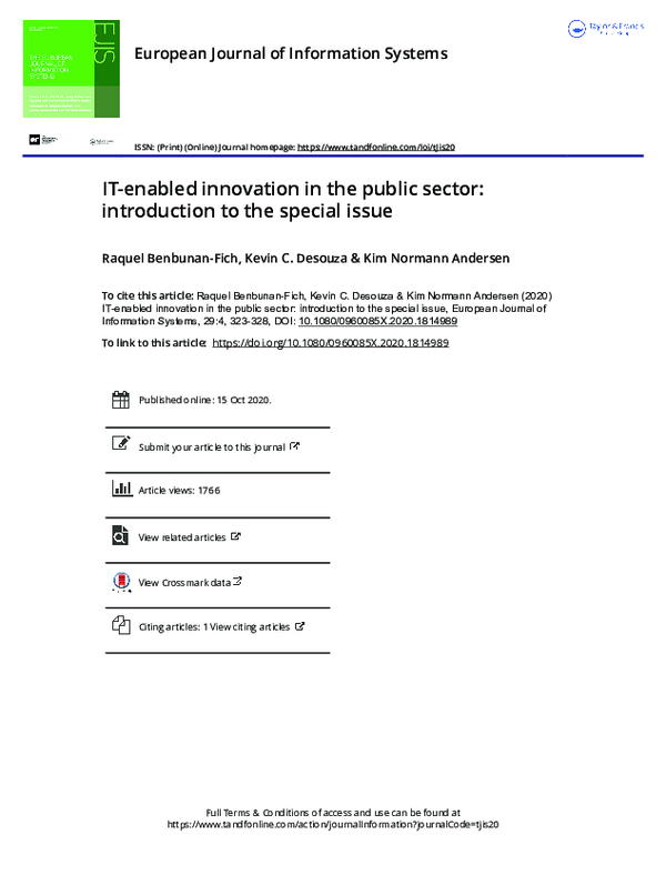 (PDF) IT-enabled innovation in the public sector: introduction to the ...