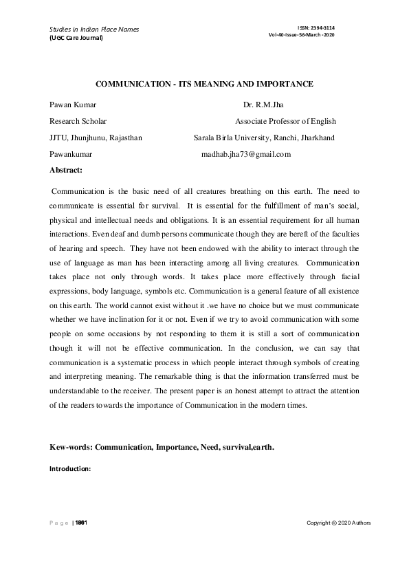 (PDF) Communication - Its Meaning and Importance