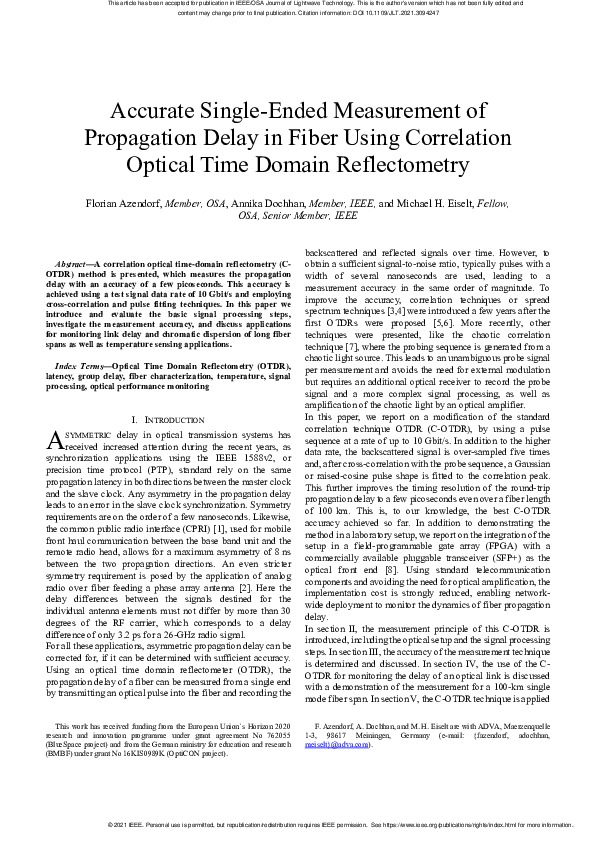 Pdf Accurate Single Ended Measurement Of Propagation Delay In Fiber