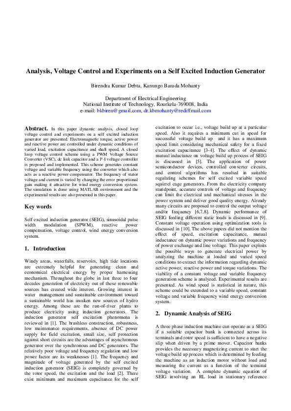 (PDF) Analysis, voltage control and experiments on a self excited ...