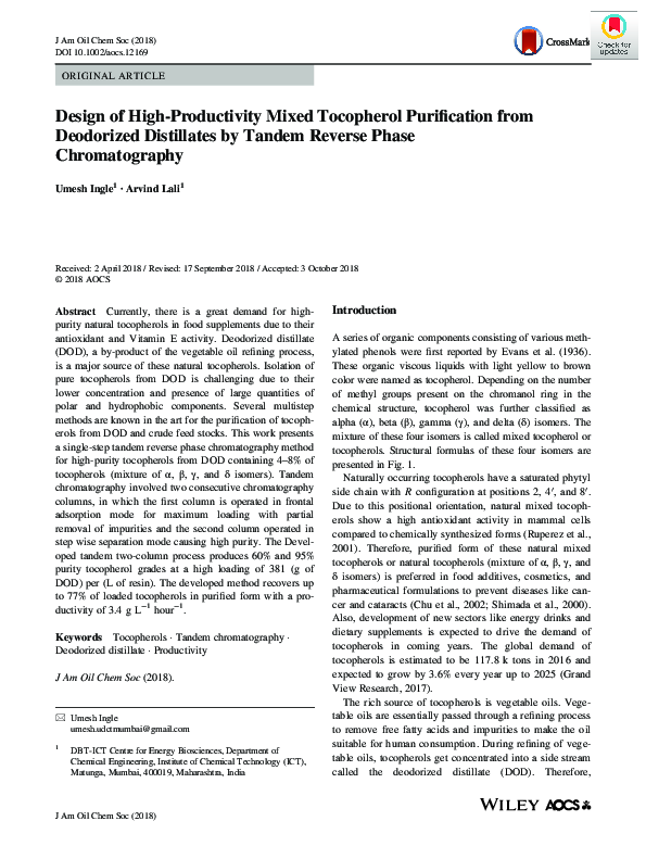 (PDF) Design of High-Productivity Mixed Tocopherol Purification from ...