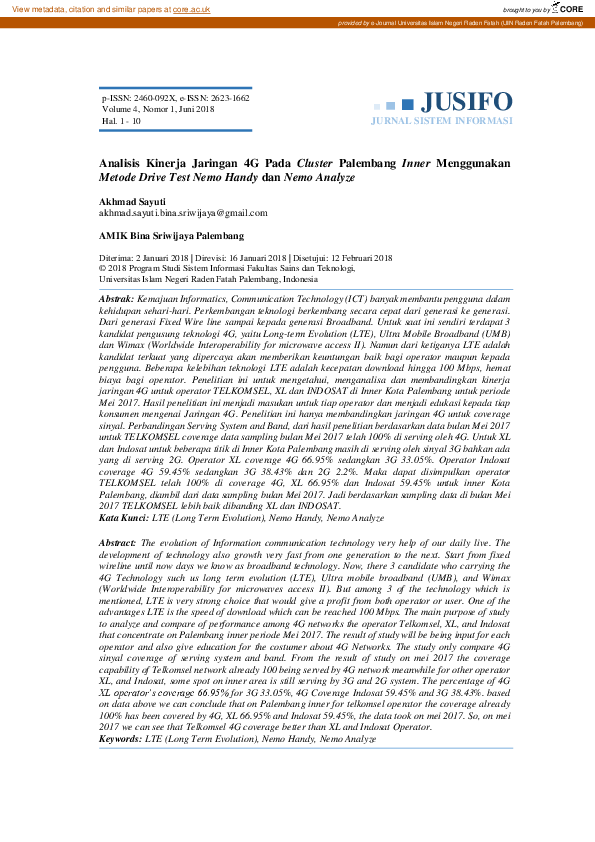 (PDF) Analisis Kinerja Jaringan 4G Pada Cluster Palembang Inner ...