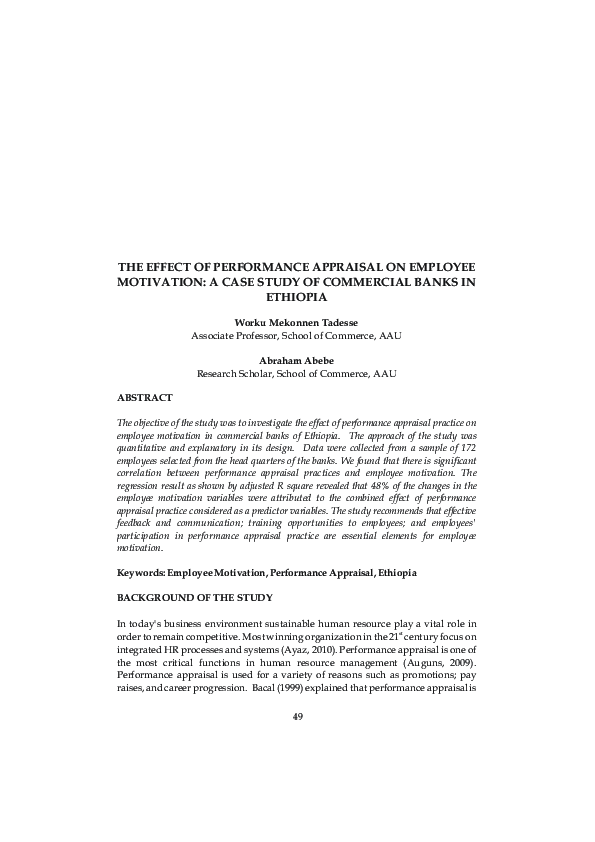 (PDF) The Effect of Performance Appraisal on Employee Motivation : A Case Study of Commercial ...