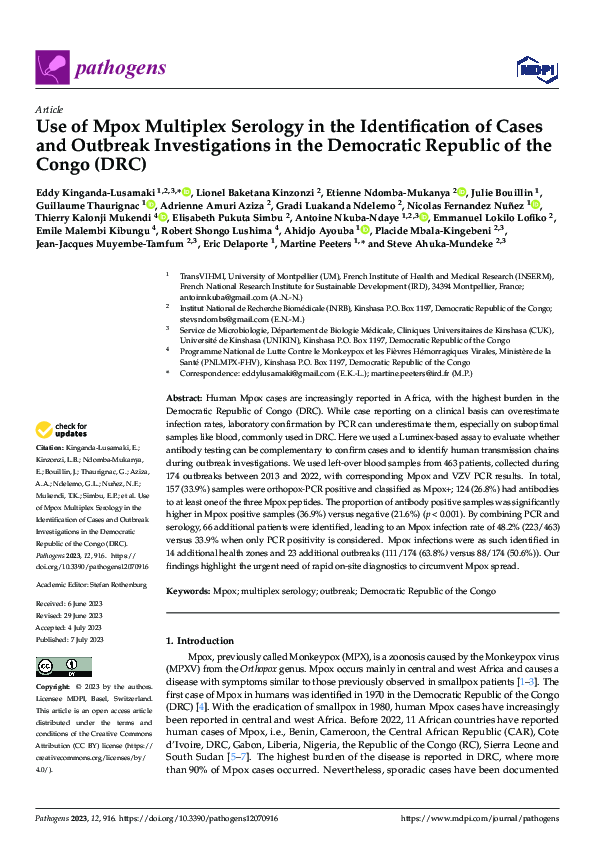 (PDF) Use of Mpox Multiplex Serology in the Identification of Cases and ...