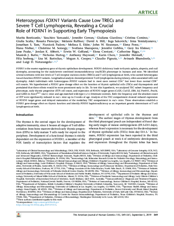 (PDF) Heterozygous FOXN1 Variants Cause Low TRECs and Severe T Cell ...