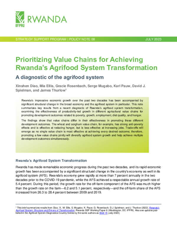 (PDF) Prioritizing value chains for achieving Rwanda’s agrifood system transformation: A ...