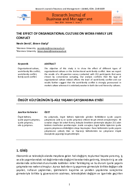 (PDF) The effect of organizational culture on work-family life conflict