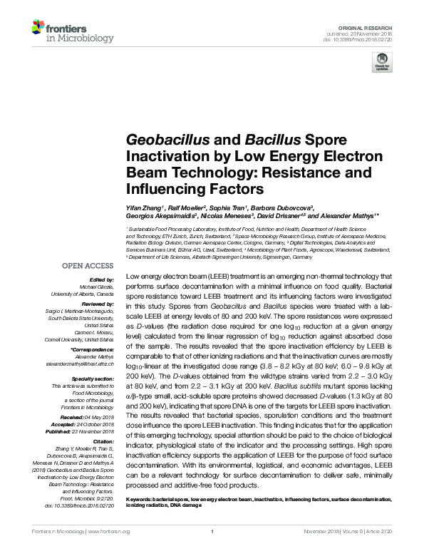 (PDF) Geobacillus and Bacillus Spore Inactivation by Low Energy ...