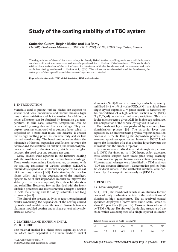 (PDF) Study of the coating stability of a TBC system
