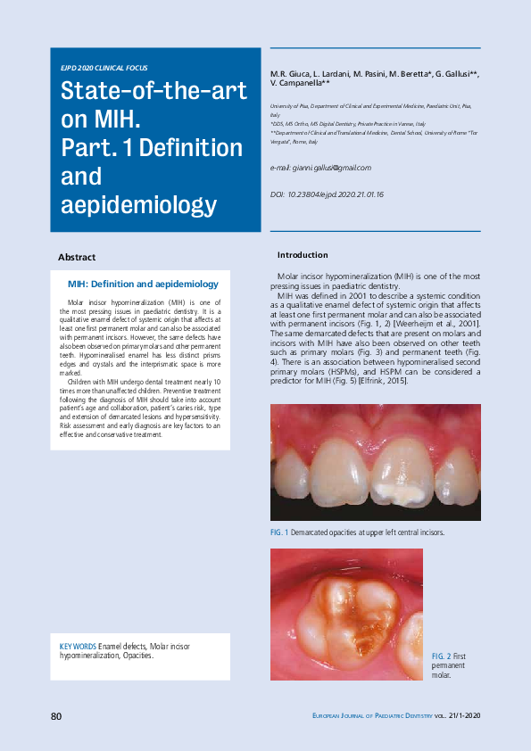 (PDF) State-of-the-art on MIH. Part. 1 Definition and aepidemiology