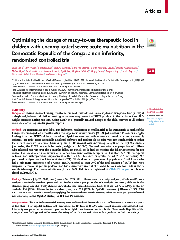 (PDF) Optimising the dosage of ready-to-use therapeutic food in ...