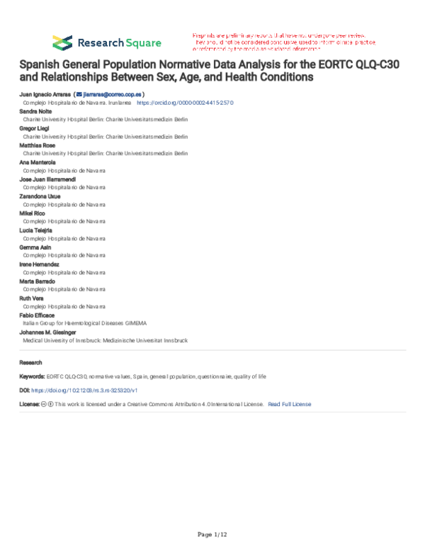 (PDF) Spanish General Population Normative Data Analysis for the EORTC ...