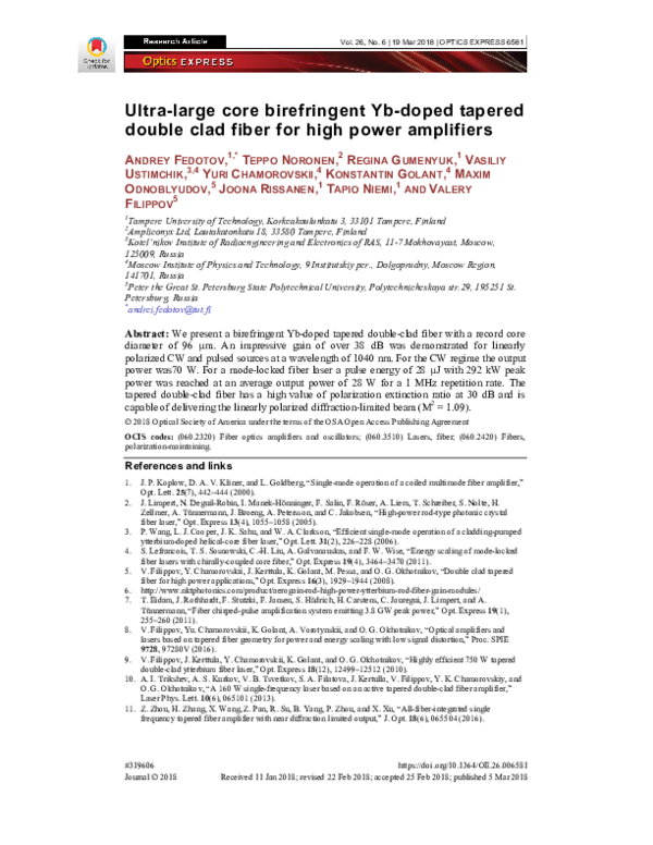 (PDF) Ultra-large core birefringent Yb-doped tapered double clad fiber ...