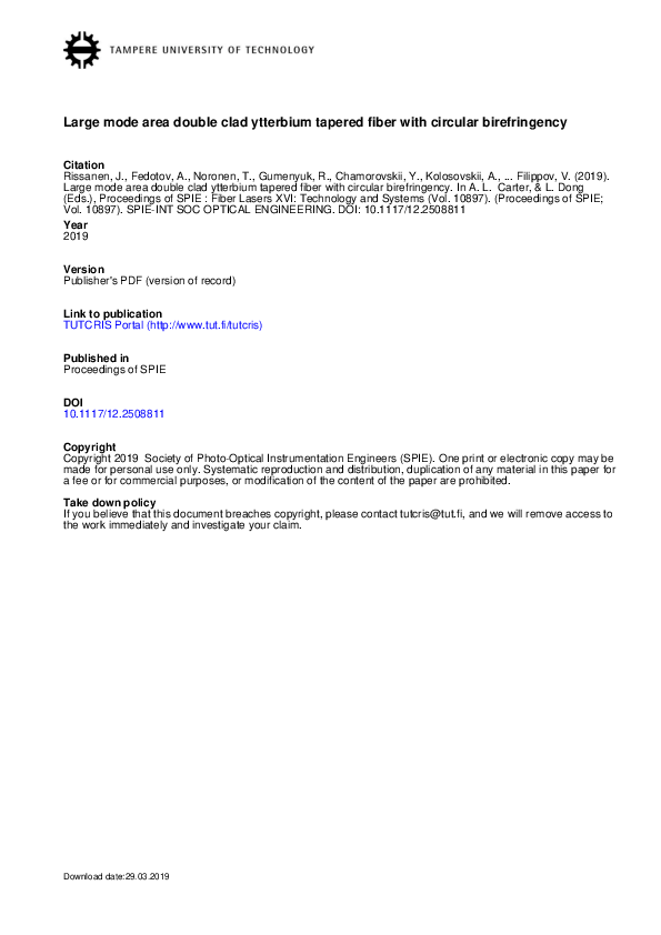 (PDF) Large mode area double clad ytterbium tapered fiber with circular ...