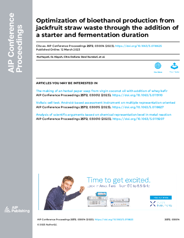 (PDF) Optimization of bioethanol production from jackfruit straw waste through the addition of a ...