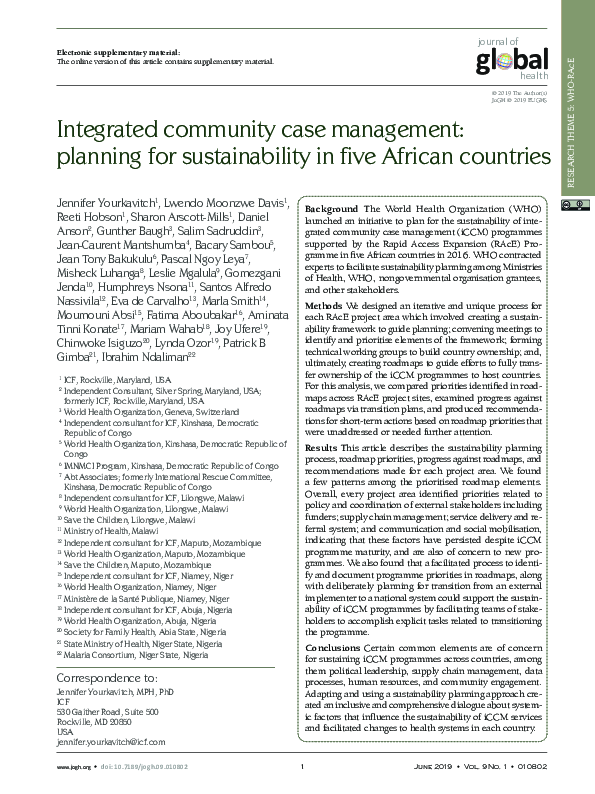 (PDF) Integrated community case management: planning for sustainability ...