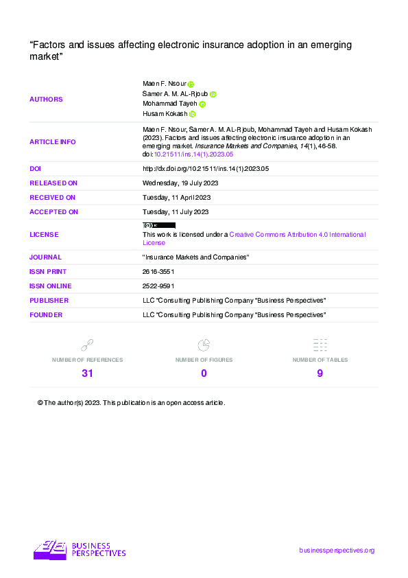(PDF) Factors and issues affecting electronic insurance adoption in an ...