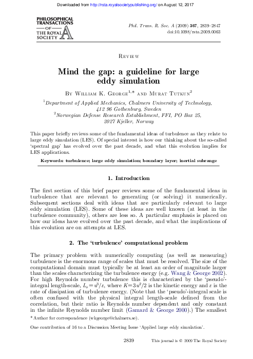 (PDF) Mind the gap: a guideline for large eddy simulation